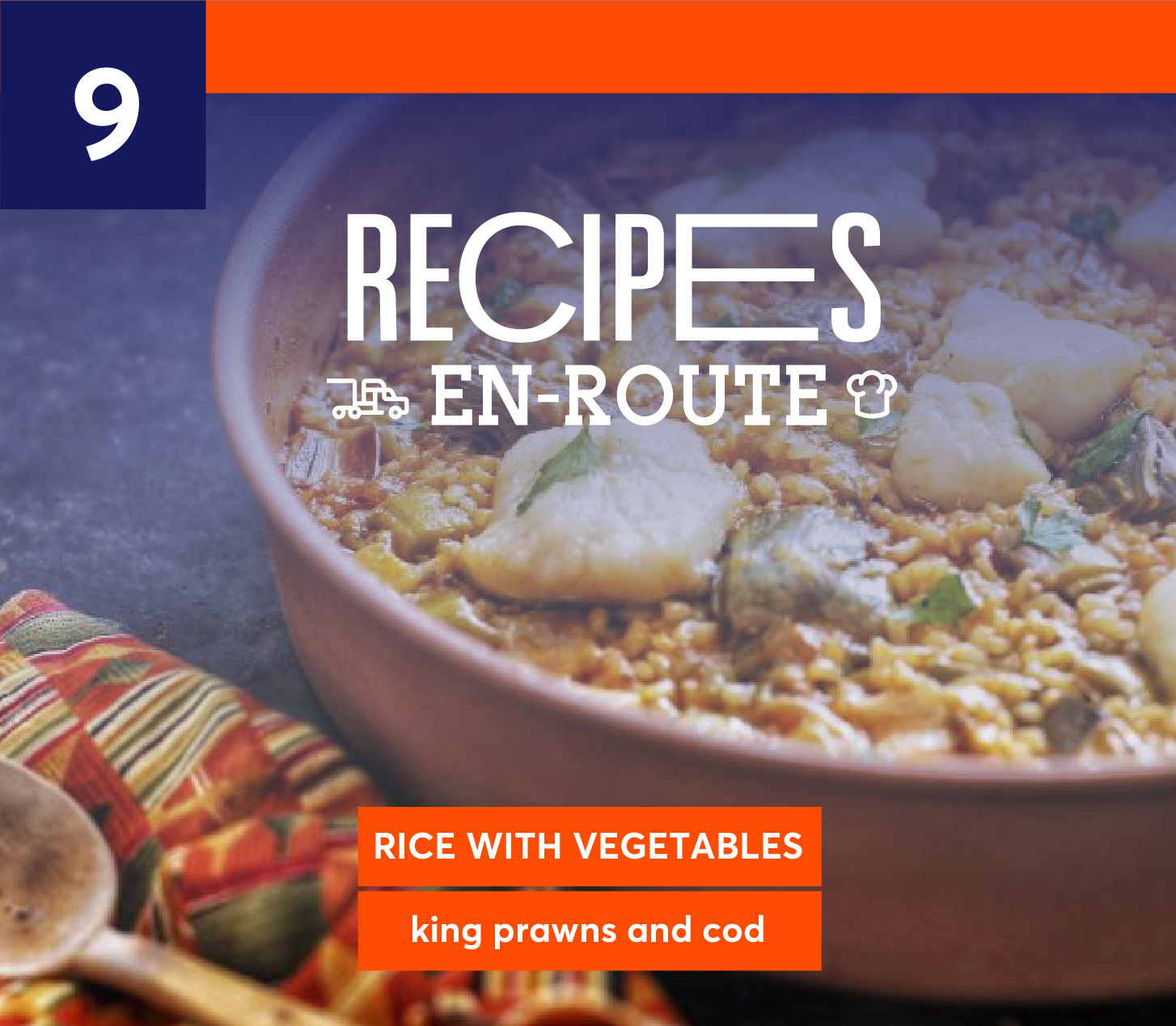 RECIPES EN ROUTE 09: Rice with vegetables, king prawns and cod - Andamur